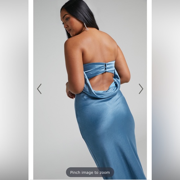 Showpo. | Dresses | Showpo Charlita Maxi Dressstrapless Cowl Back Satin Dress In Steel Blue Size ...